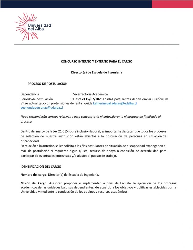 UDALBA abrió concurso para postular al cargo de Director(a) de la ...